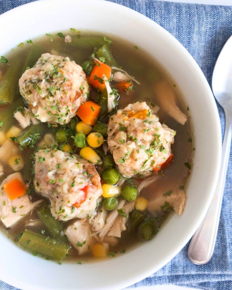 Turkey Vegetable Soup with Stuffing Dumplings - Herbs & Flour