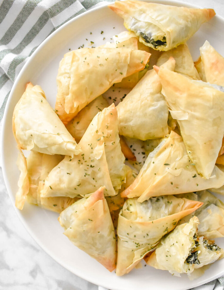 Spanakopitakia (Spinach and Feta Filo Triangles) - Herbs & Flour