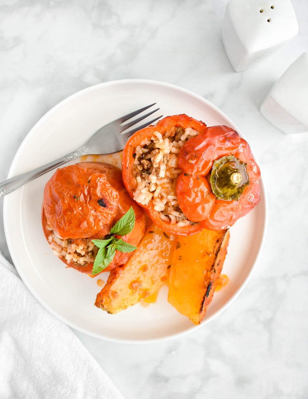 Gemista (Greek Stuffed Peppers and Tomatoes) - Herbs & Flour