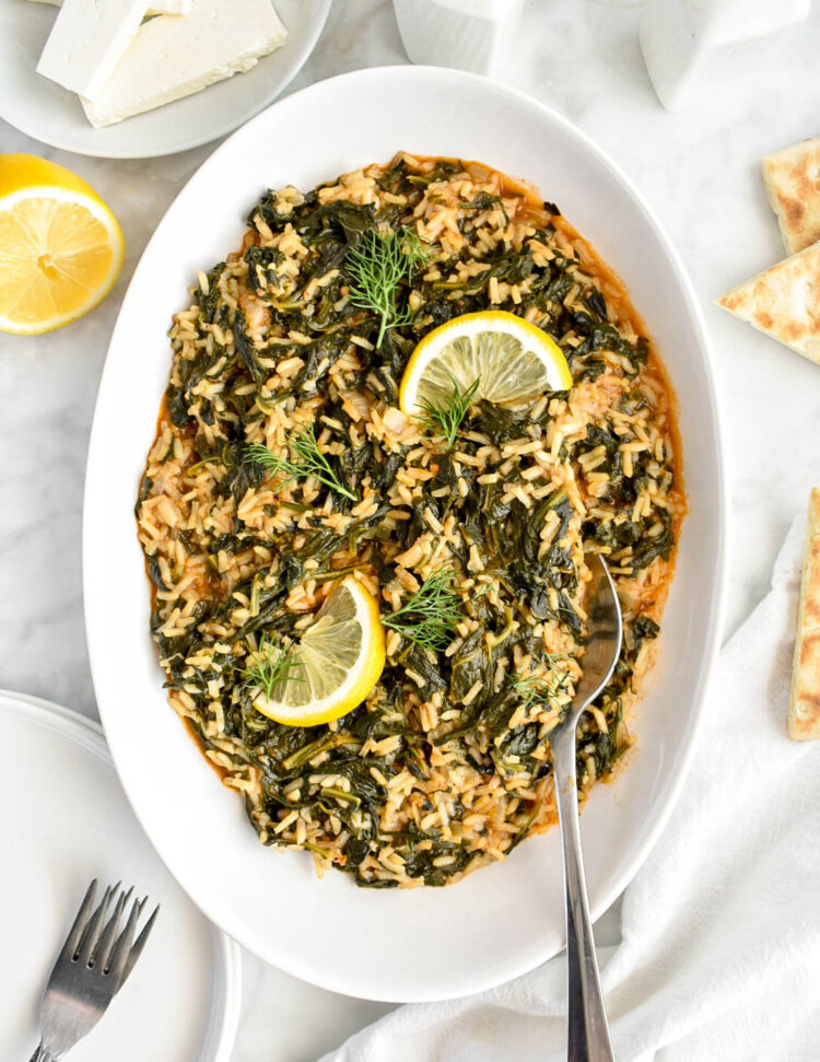 Spanakorizo Recipe (Greek Spinach and Rice) - Herbs & Flour