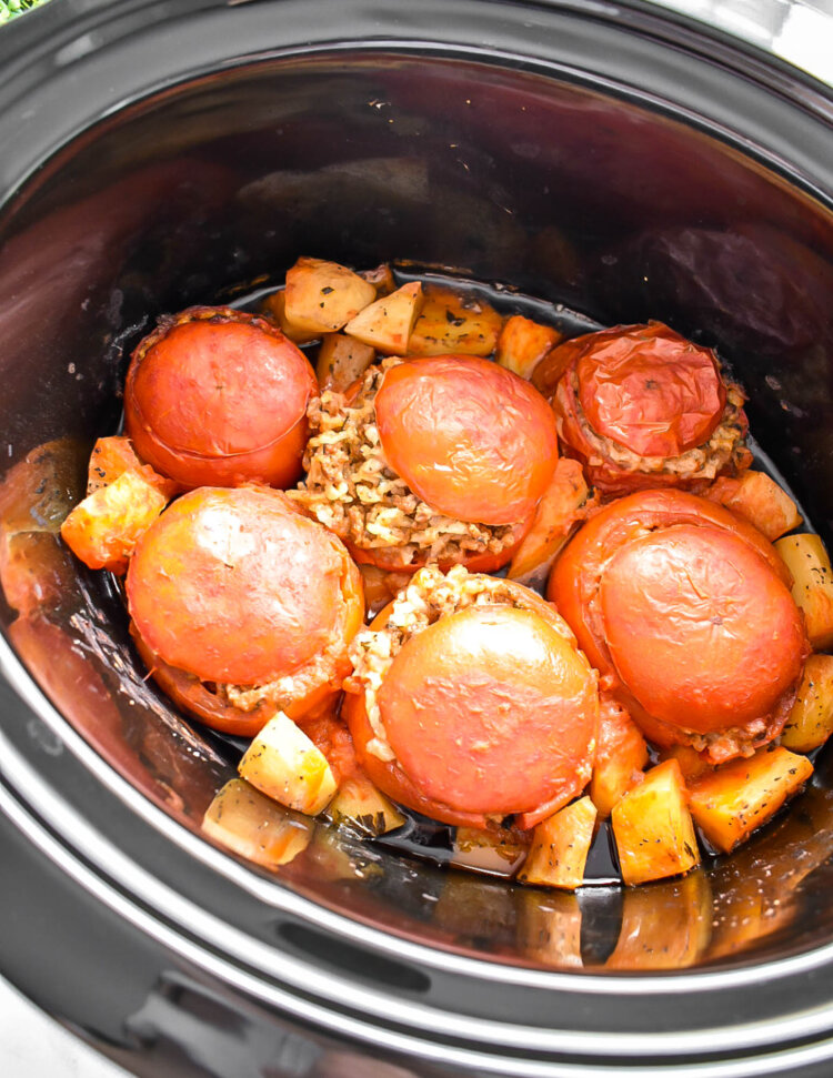 Slow Cooker Stuffed Tomatoes (Greek Gemista) - Herbs & Flour
